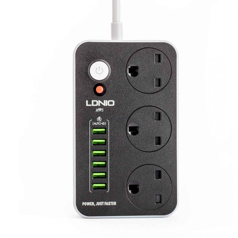 توصيلة كهربائية LDNIO SC3604 3M مقاومة للحريق بثلاثة مقابس و 6 منافذ USB